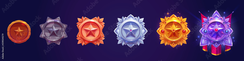 Ranking badges with star and fantasy frame for game ui design. Vector ...