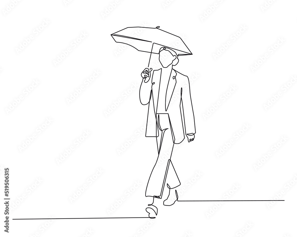 Woman with Umbrella Continuous One Line Drawing. Female Art Print Line ...
