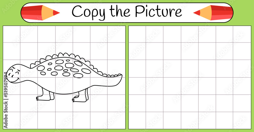 Funny dinosaur. Copy the picture. Coloring book. Educational game for ...