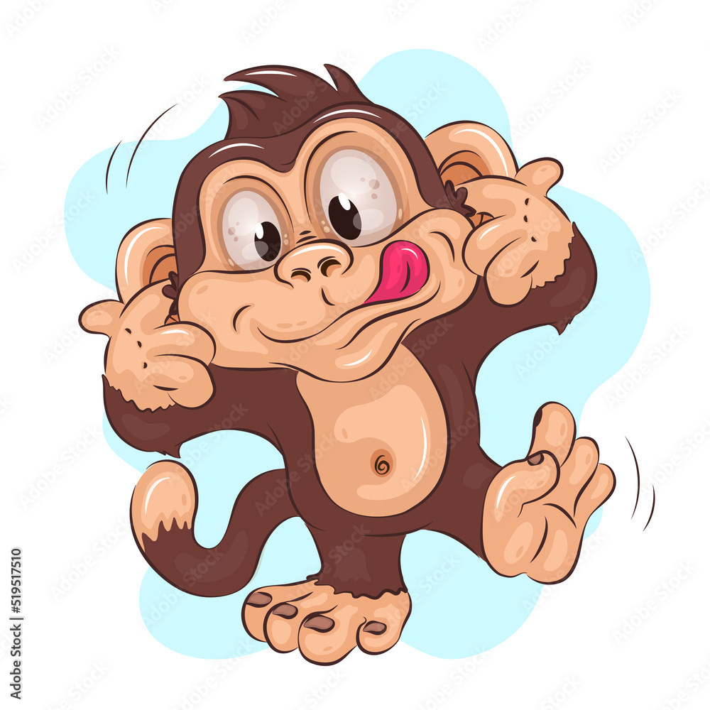 Cartoon Monkey Can't Hear. Funny cartoon illustration of a monkey ...