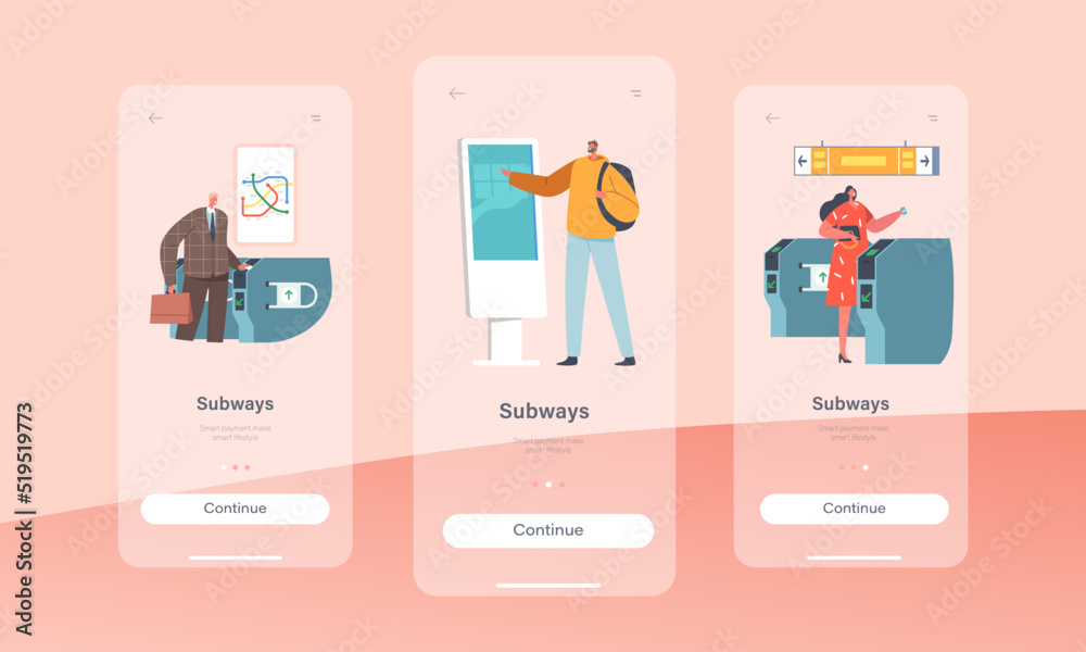 People At Subway Station Mobile App Page Onboard Screen Template. Male ...