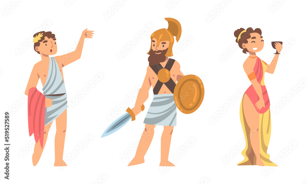 Set of ancient Greek noble people in traditional clothes cartoon vector ...