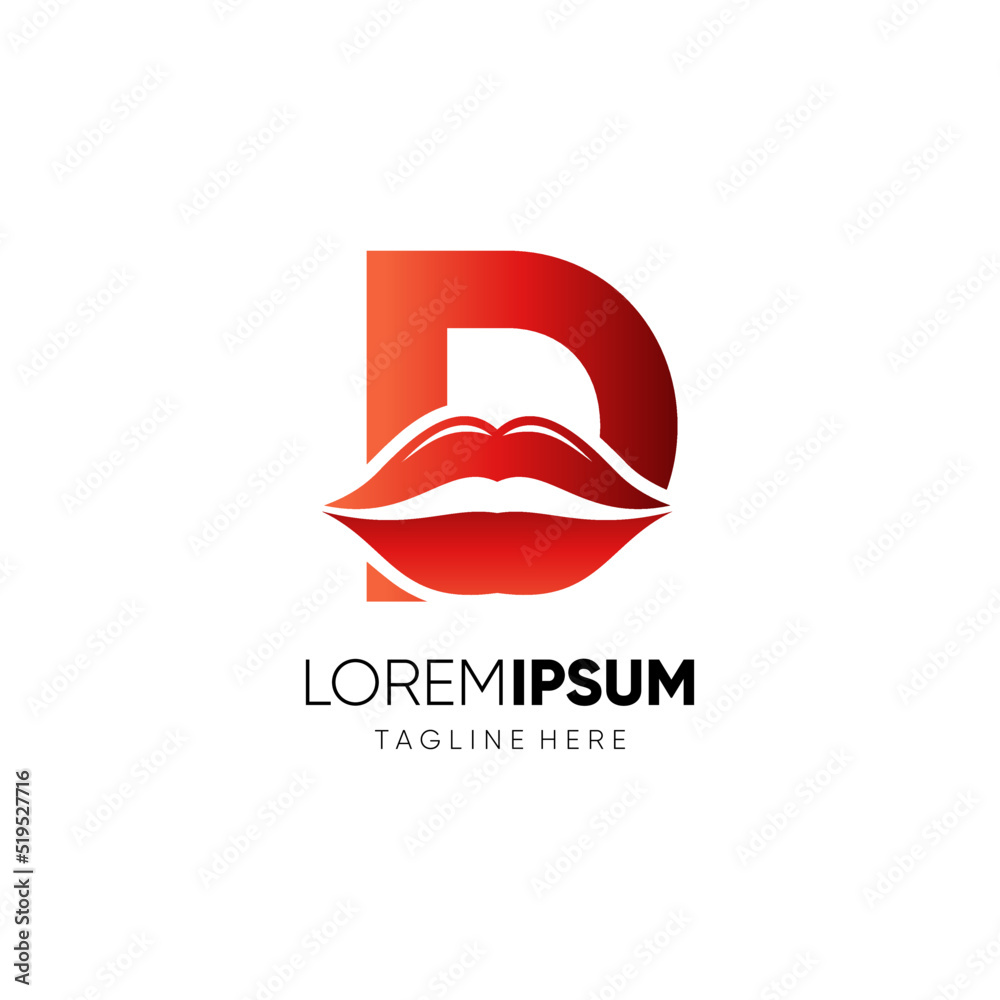 Letter D Initial Lips Logo Design Icon Vector Graphic Emblem ...