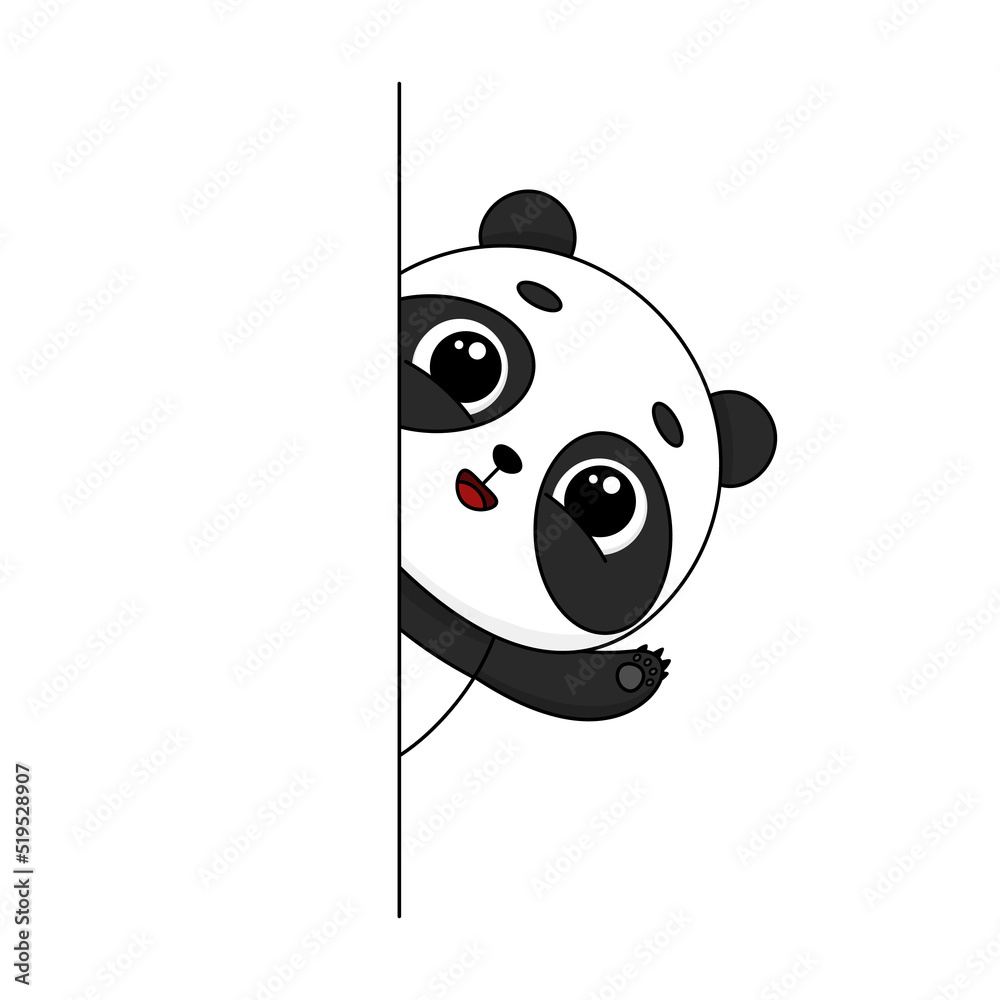 Cute cartoon panda smiling and waving paw. Vector illustration isolated ...