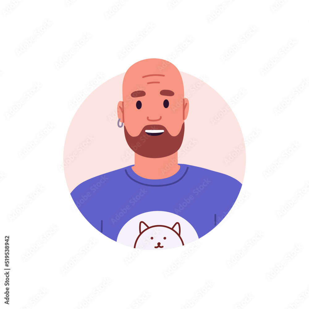 Bald bearded man, head portrait. Male face avatar in circle for user ...