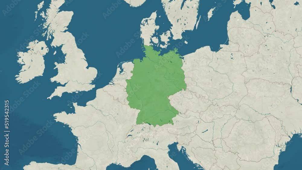 Zoom in to the map of Germany with text, textless, and with flag vídeo ...
