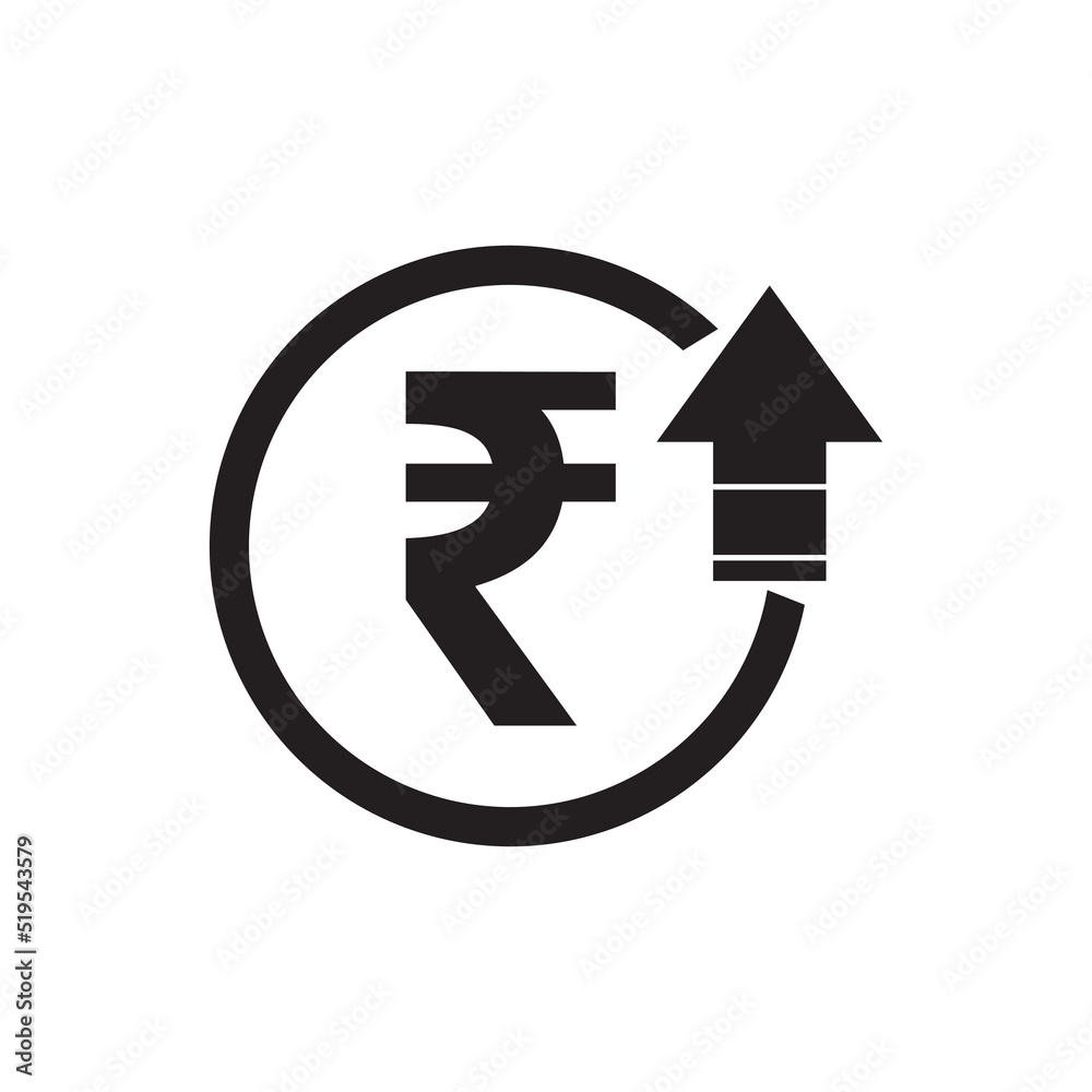 Rupee high symbol, cost increase icon. Growth profit business sign ...