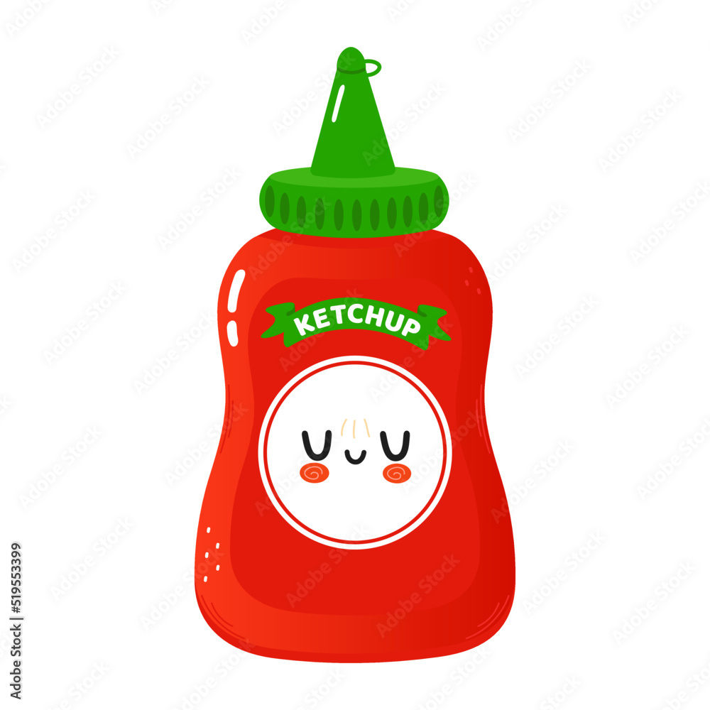 Cute funny ketchup character. Vector hand drawn cartoon kawaii ...
