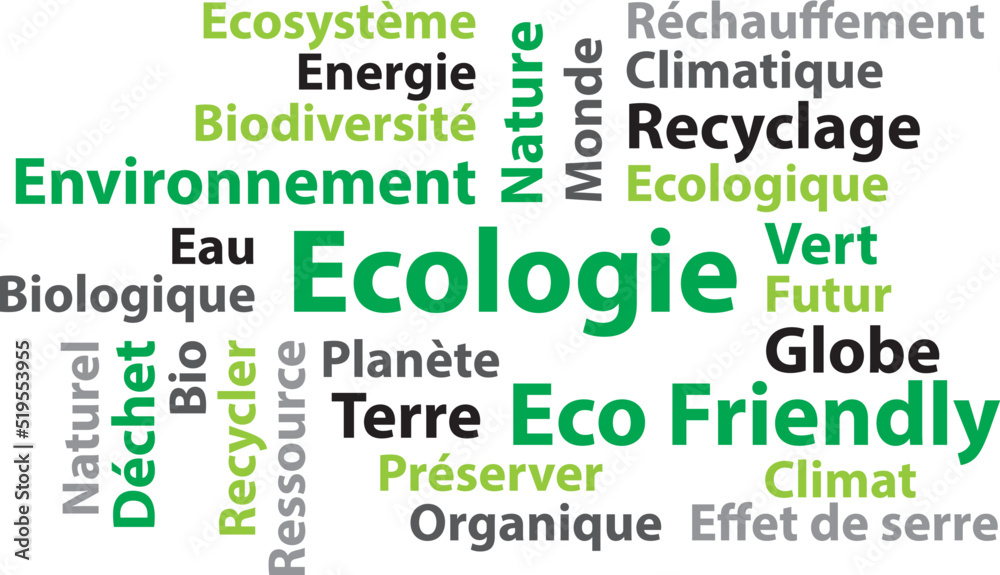 Ecologie environnement. Nuage de mots en français. Illustration ...