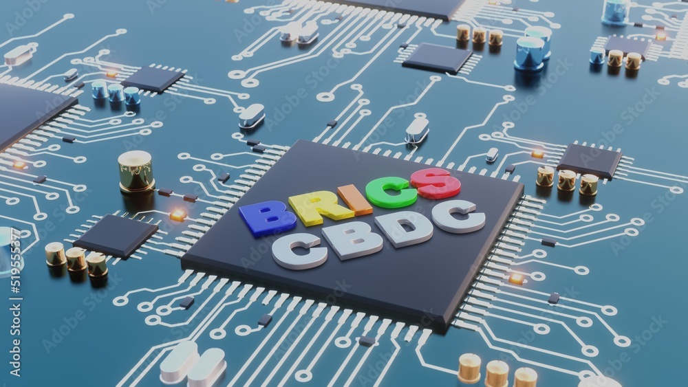 Brics nation cbdc digital money 3d render illustration. Circuit board ...