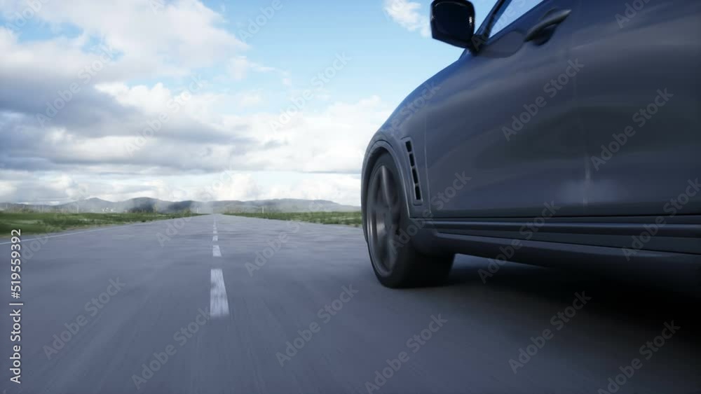 Luxury suv very fast driving on highway. Transport concept. Realistic ...