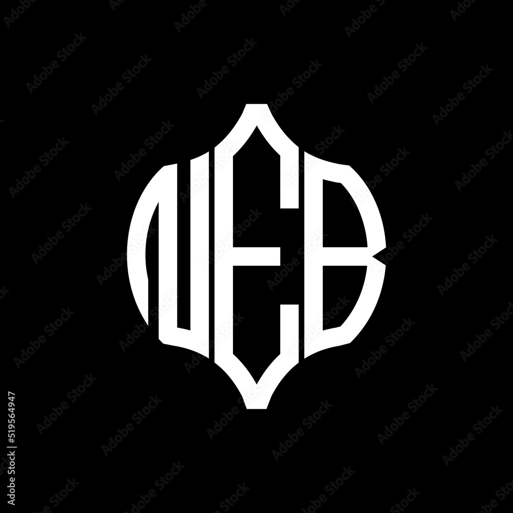 NEB letter logo. NEB best black background vector image. NEB Monogram ...