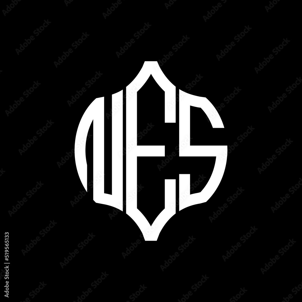 NES letter logo. NES best black background vector image. NES Monogram ...