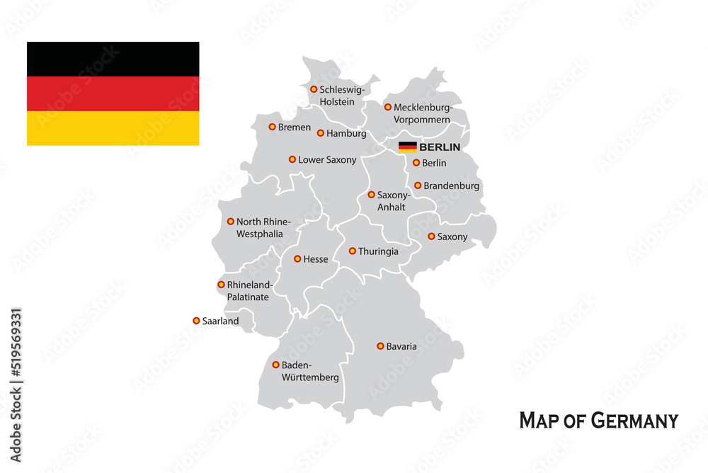 Map of Germany. Vector Flag and map - Germany. Germany Map with ...