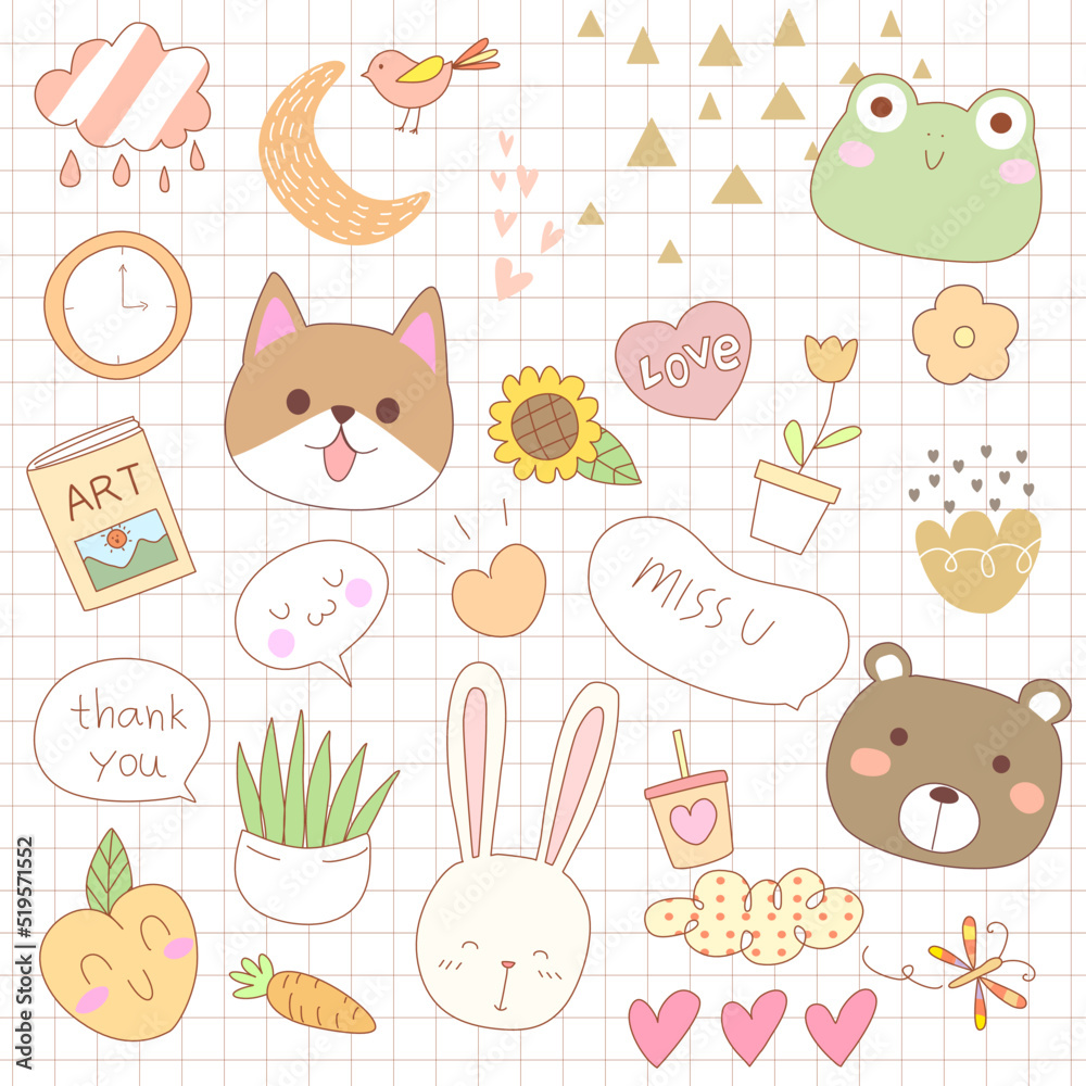 Hand draw Kawaii set fashion patch badges for sticker , postcard ...