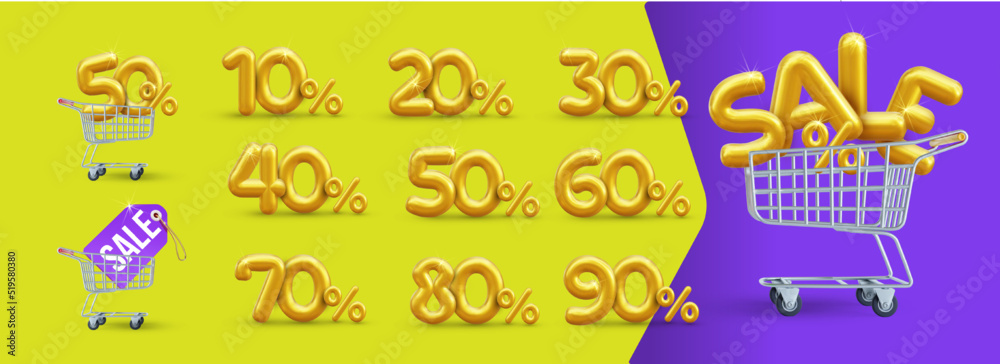 Sale off discount promotion set made of realistic numbers 3d gold ...