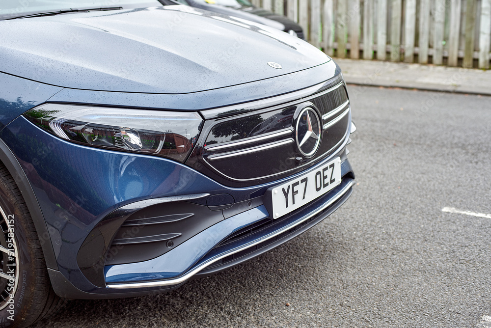 Newcastle upon Tyne, UK, 13 July 2022 - A new Mercedes EQA stands ...