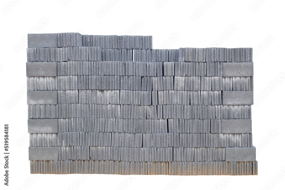 Stack of concrete blocks in construction site isolated on white ...