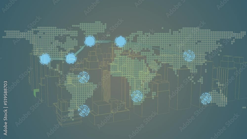 Animation of metaverse city, world map and connections vídeo de Stock ...