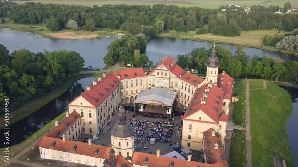Open air medieval castle used for major theater festivals. Preparation ...
