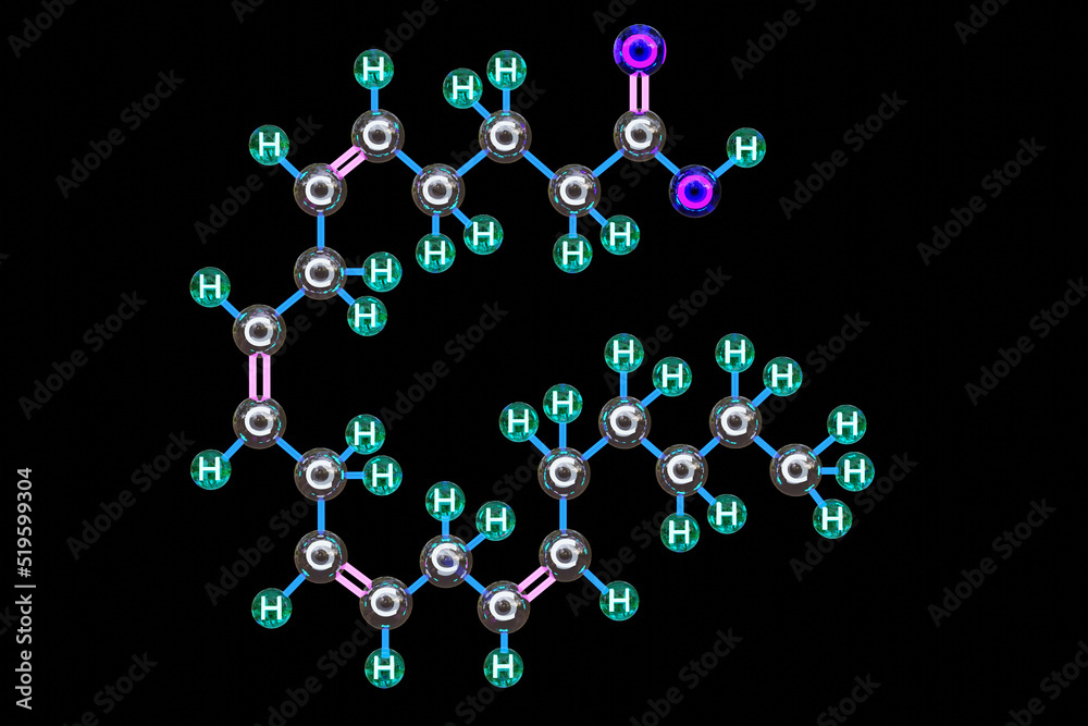 arachidonic acid 3D model. Arachidonic Acid Chemical structural formula ...