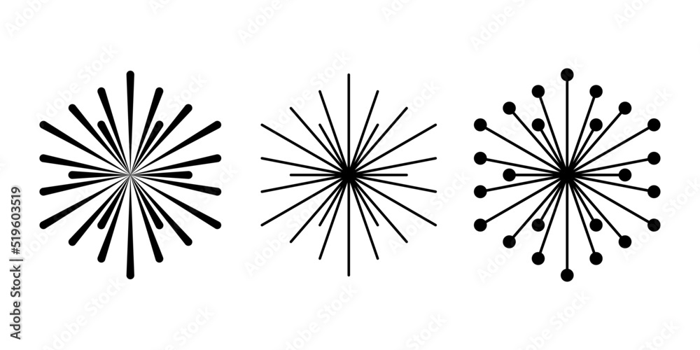 Three sun symbols, sunbeams derived from the intersecting points of ...