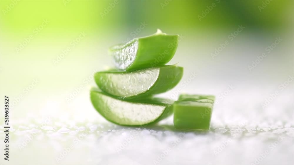 Aloe Vera closeup. Slices of Aloevera plant leaf, gel, natural organic ...