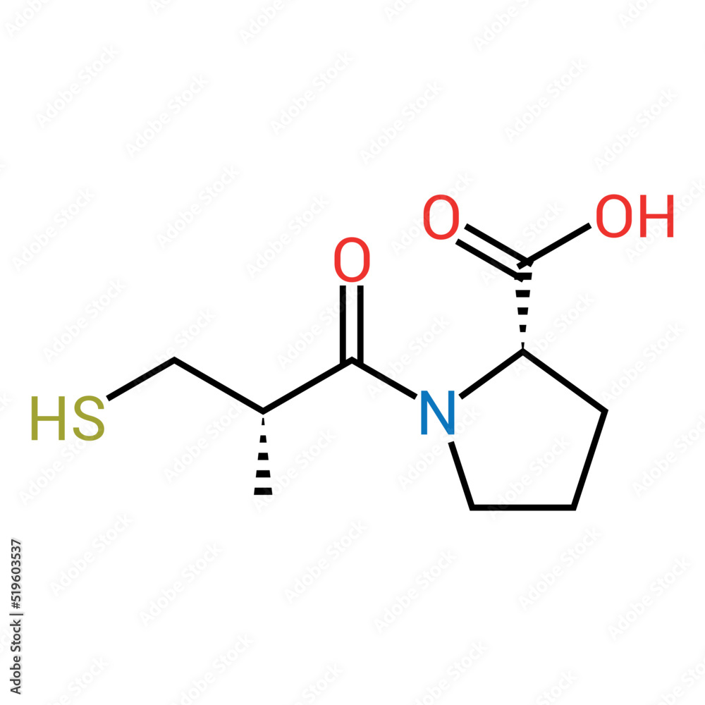 chemical structure of Captopril (C9H15NO3S) Stock Vector | Adobe Stock