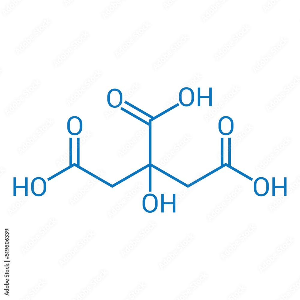 chemical structure of Citric acid (C6H8O7) Stock Vector | Adobe Stock