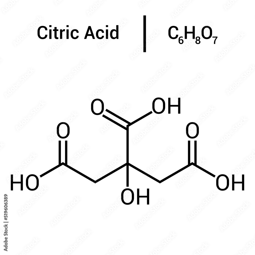 chemical structure of Citric acid (C6H8O7) Stock Vector | Adobe Stock