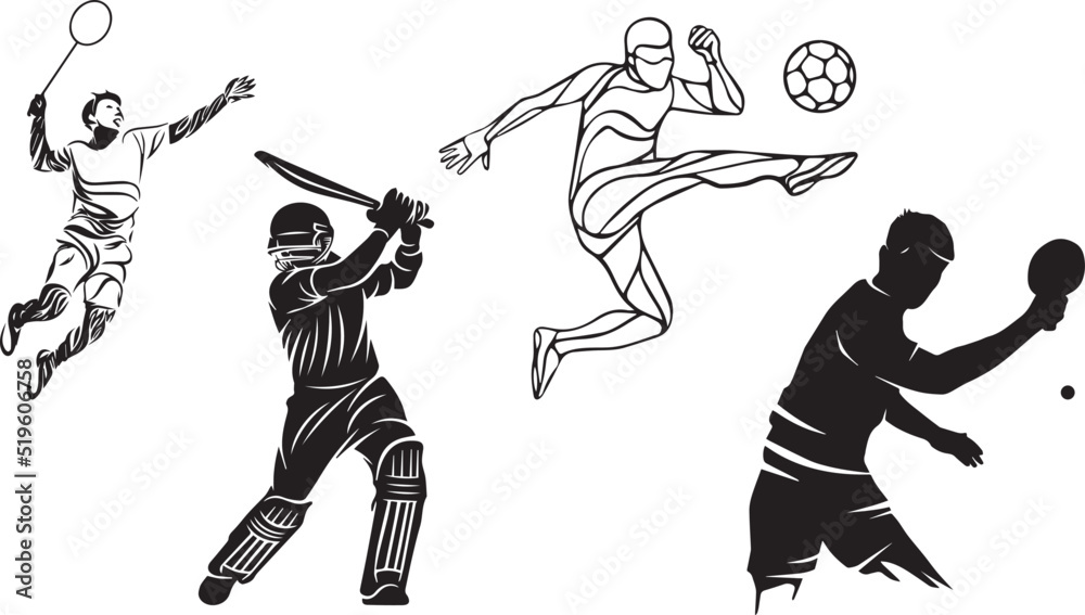 Cricket, football, table tennis & badminton vector Stock Vector | Adobe Stock