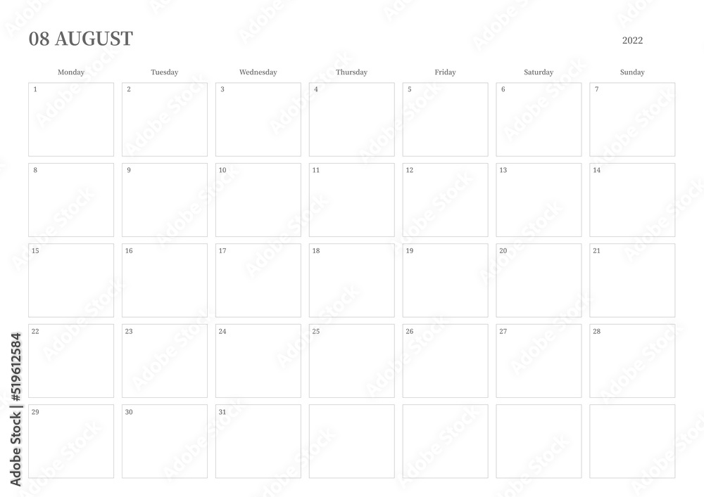 August 2022 simple design digital and printable calendar template ...