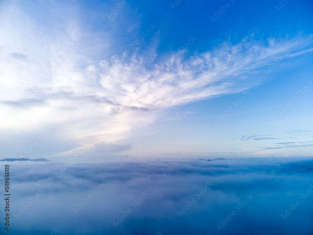 blue sky background with sea of fog,sky over hill in summer season morning sunrise Stock Photo ...