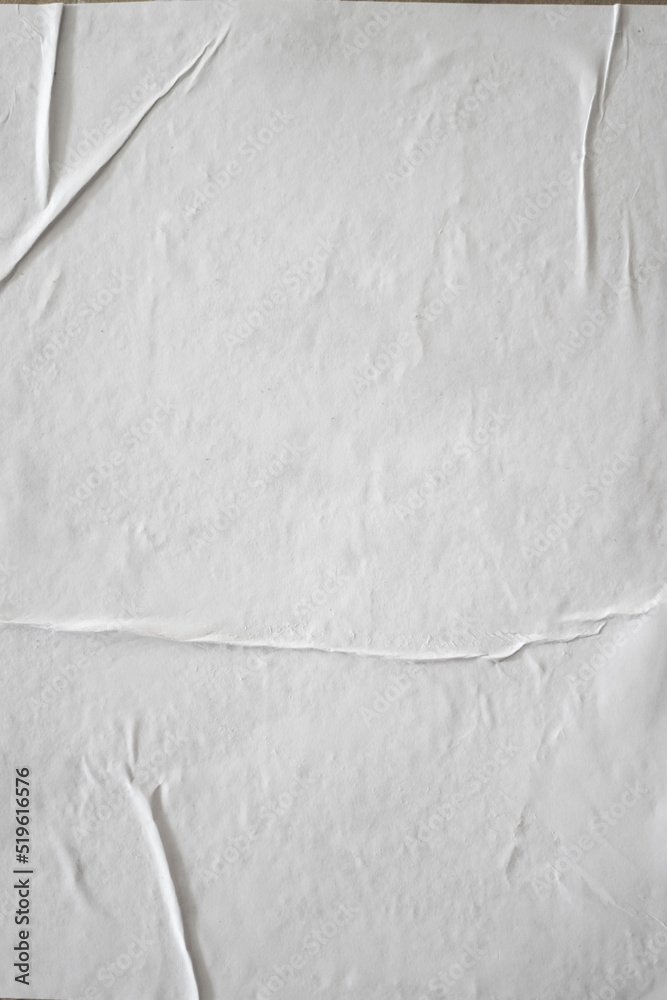 Blank white glued paper for poster texture overlay. Crumpled and ...