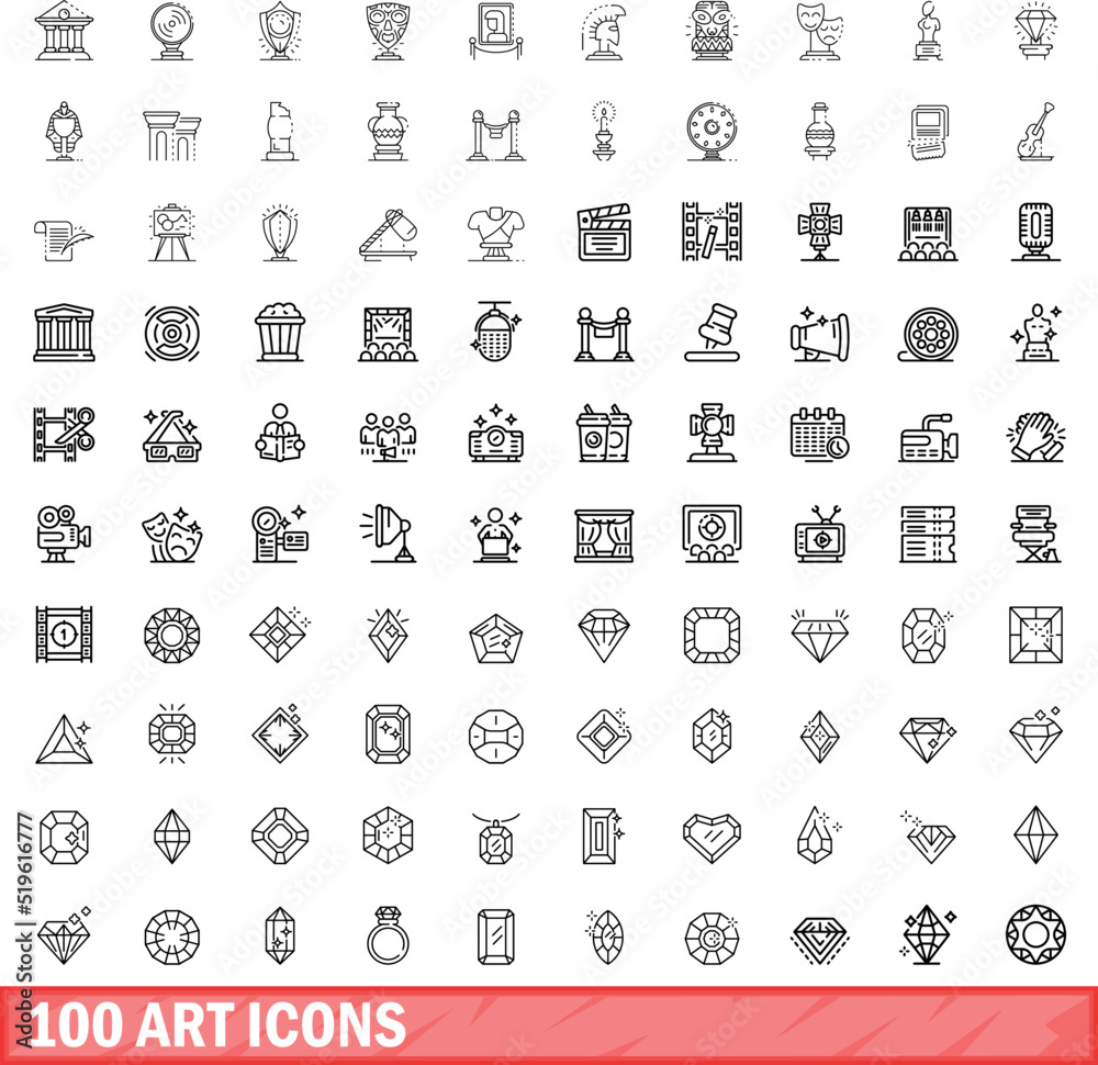 100 art icons set. Outline illustration of 100 art icons vector set ...