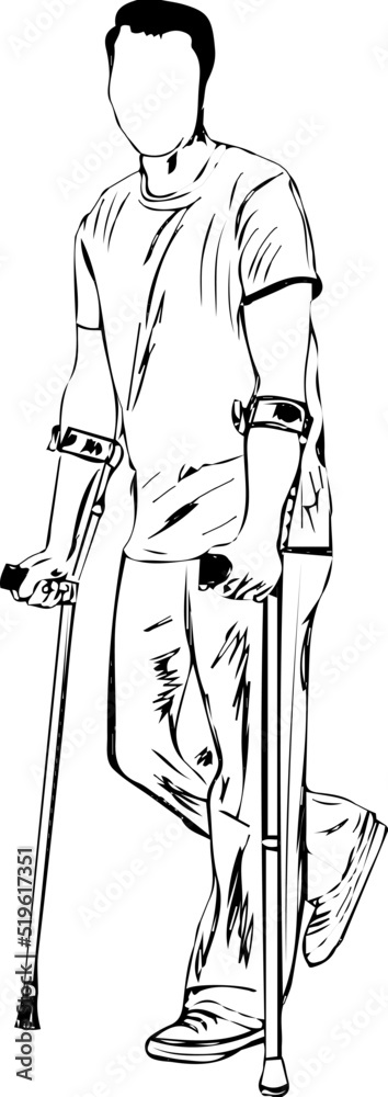 Disabled man walking with sticks Stock Photos, Handicap man with ...