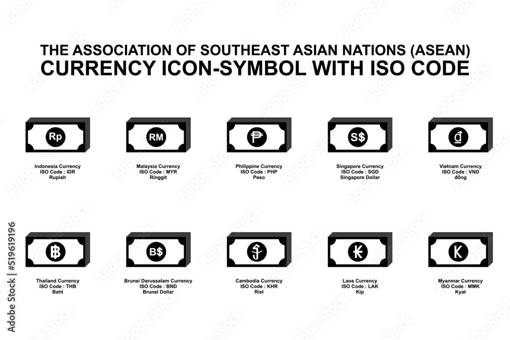 The Association of Southeast Asian Nations (ASEAN) Currency Icon-Symbol ...
