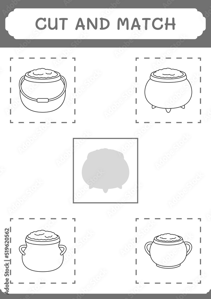 Cut and match parts of Cauldron, game for children. Vector illustration ...