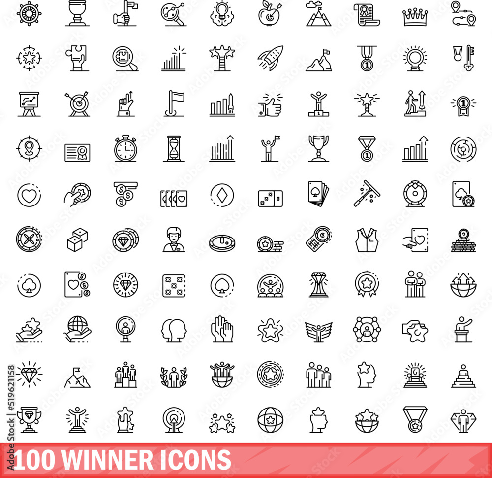 100 winner icons set. Outline illustration of 100 winner icons vector ...