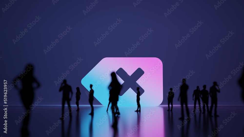 3d rendering people in front of symbol of backspace on background Stock ...