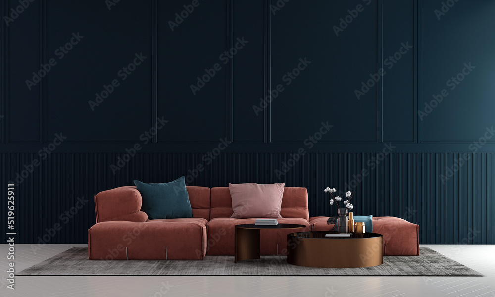Modern living room and blue wall texture background interior design ...