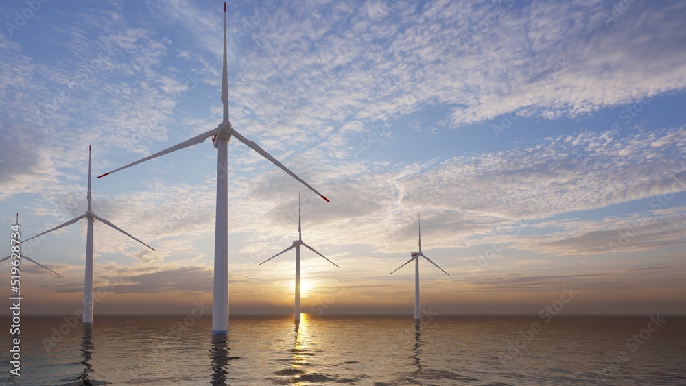 7640x4320. Ocean Wind Farm. Windmill farm in the ocean. Offshore wind ...