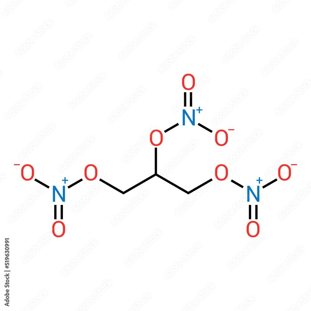 chemical structure of Nitroglycerin (C3H5N3O9) Stock Vector | Adobe Stock
