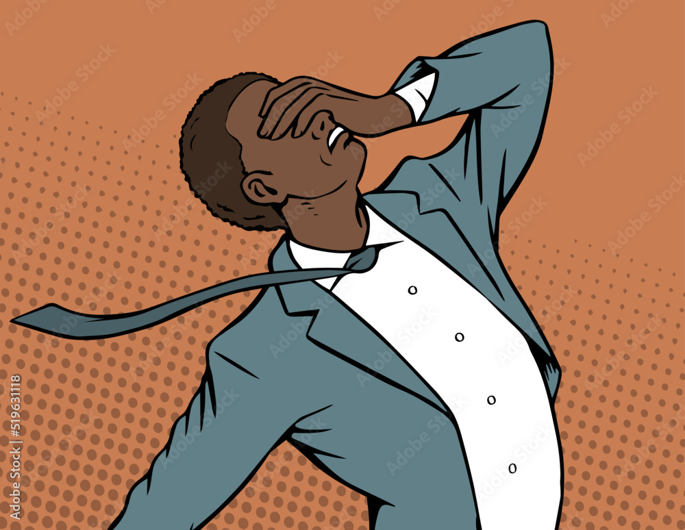 The young man is in great despair. African American. Desperate hand ...