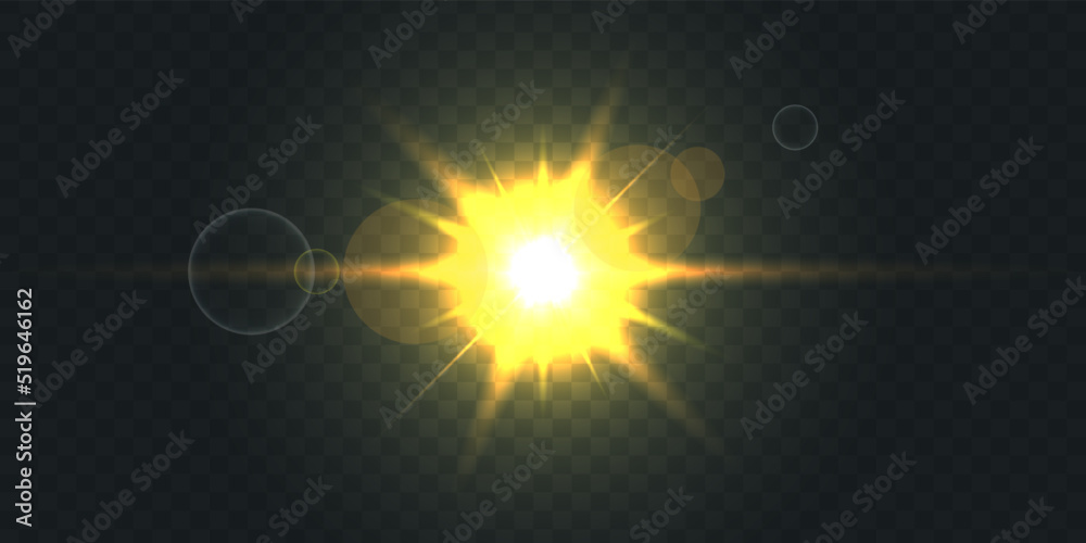 Sun with glow effect. Sunlight with rays and glare. Vector illustration ...