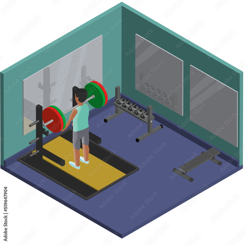 Man squatting at the gym animation in a 3D isometric Stock Vector ...