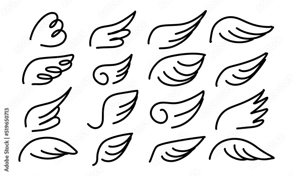 Angel wing doodle logo and cartoon simple icon eagle dove. Minimalist ...