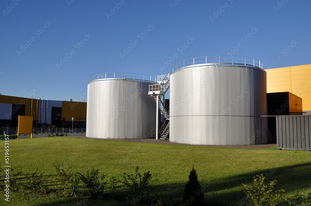 Fire protection facilities. Huge tanks for storing water. Stock Photo ...