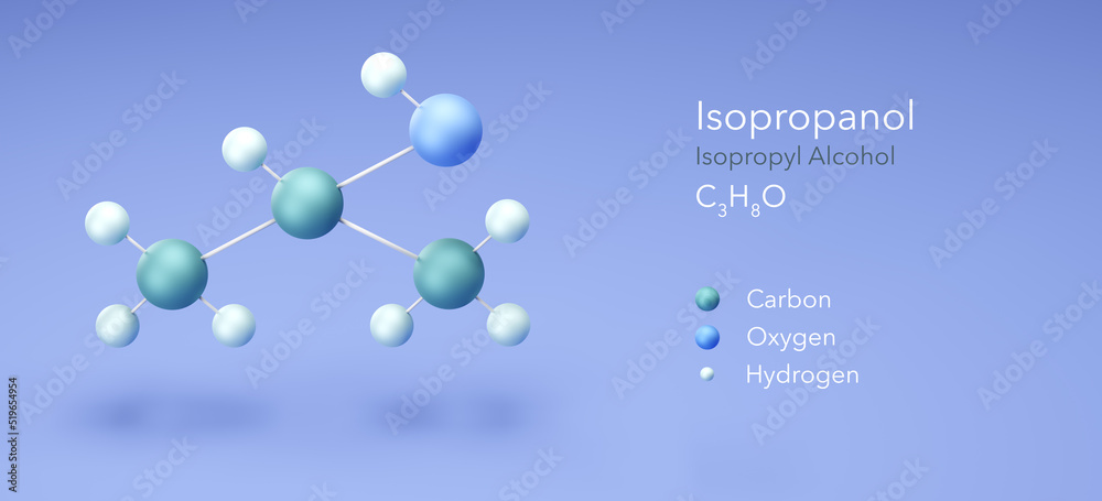 isopropanol, isopropyl alcohol. Molecular structure 3d rendering ...