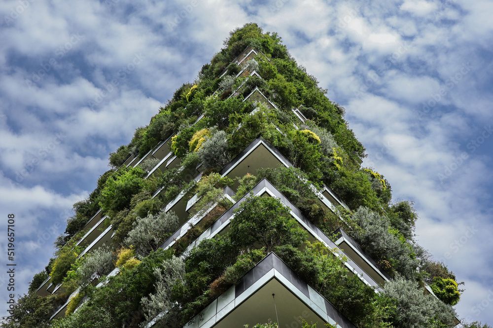 Milan, Italy - June 26, 2022: Below View of Sustainable Vertical Forest Building. Bosco ...